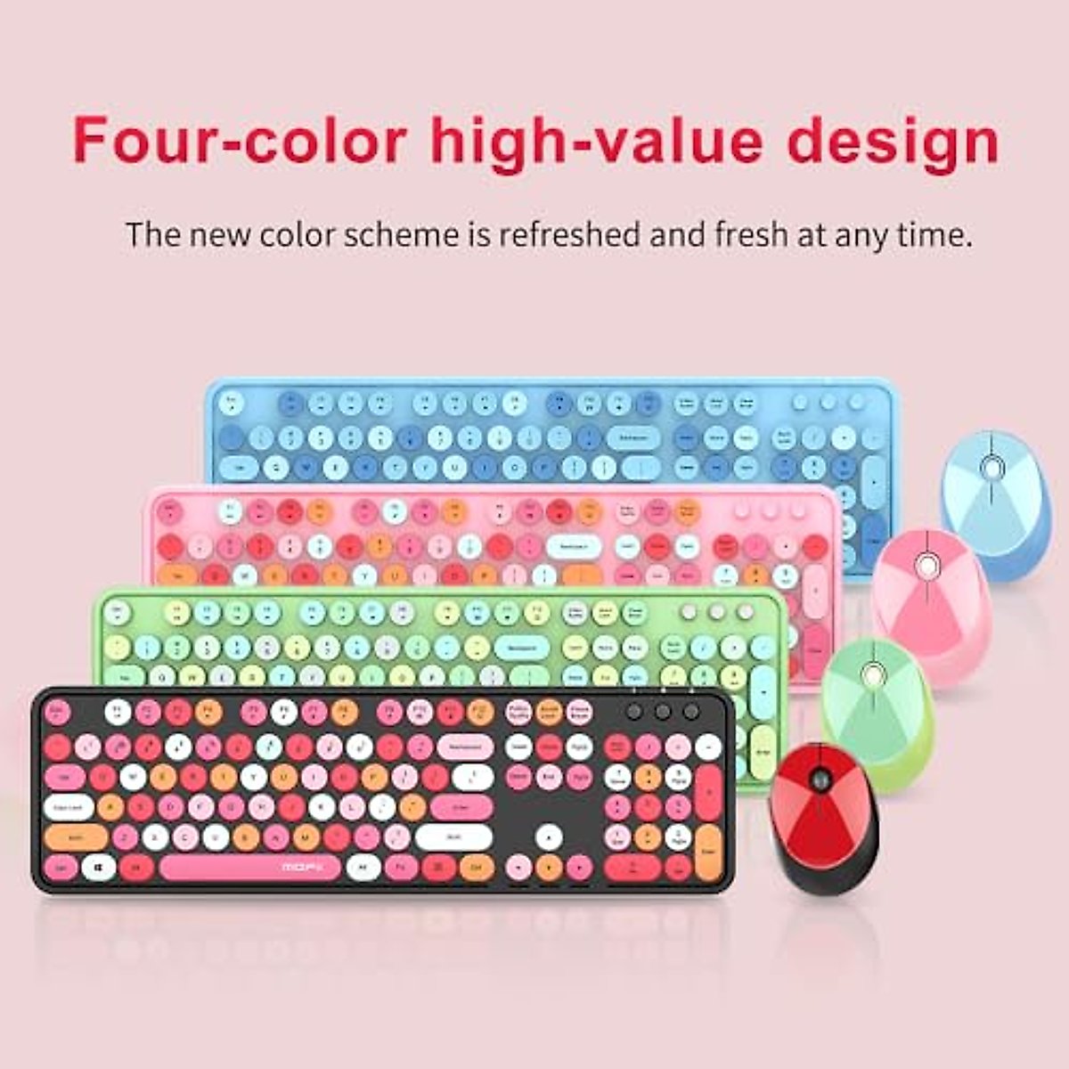 Mofii Wireless Keyboard and Mouse Combo,2.4G USB Multi-Color Cute Full Size Keyboard and Optical Mice Set for Computer Desktop PC Laptop (Green-Mixed)……