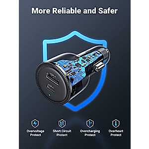 63W USB C Car Charger Adapter, UGREEN PSS 45W Super Fast Charging Type C Car Charger with 3.3FT 5A Cable, Dual USB Car Charger Compatible with Samsung Galaxy S23/S22/S21 Series, iPhone/iPad/MacBook