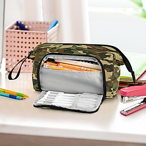 DEHOZO Portable Pencil Case Pen Bag with Zipper, Military Camo Camouflage Large Pencil Pouch Pen Case Stationery Bag for Office School Student, Multifunctional Pen Box for Girl Boy Men Women