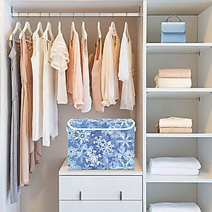 Krafig Snowflakes Decorative Storage Box with Lid Large Bins Baskets Foldable Cube Organizer Collapsible Containers for Organizing, Toy, Home, Shelf, Closet