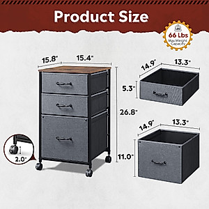 DEVAISE Mobile File Cabinet, Rolling Printer Stand with 3 Drawers, Fabric Vertical Filing Cabinet fits A4 or Letter Size for Home Office, Rustic Brown