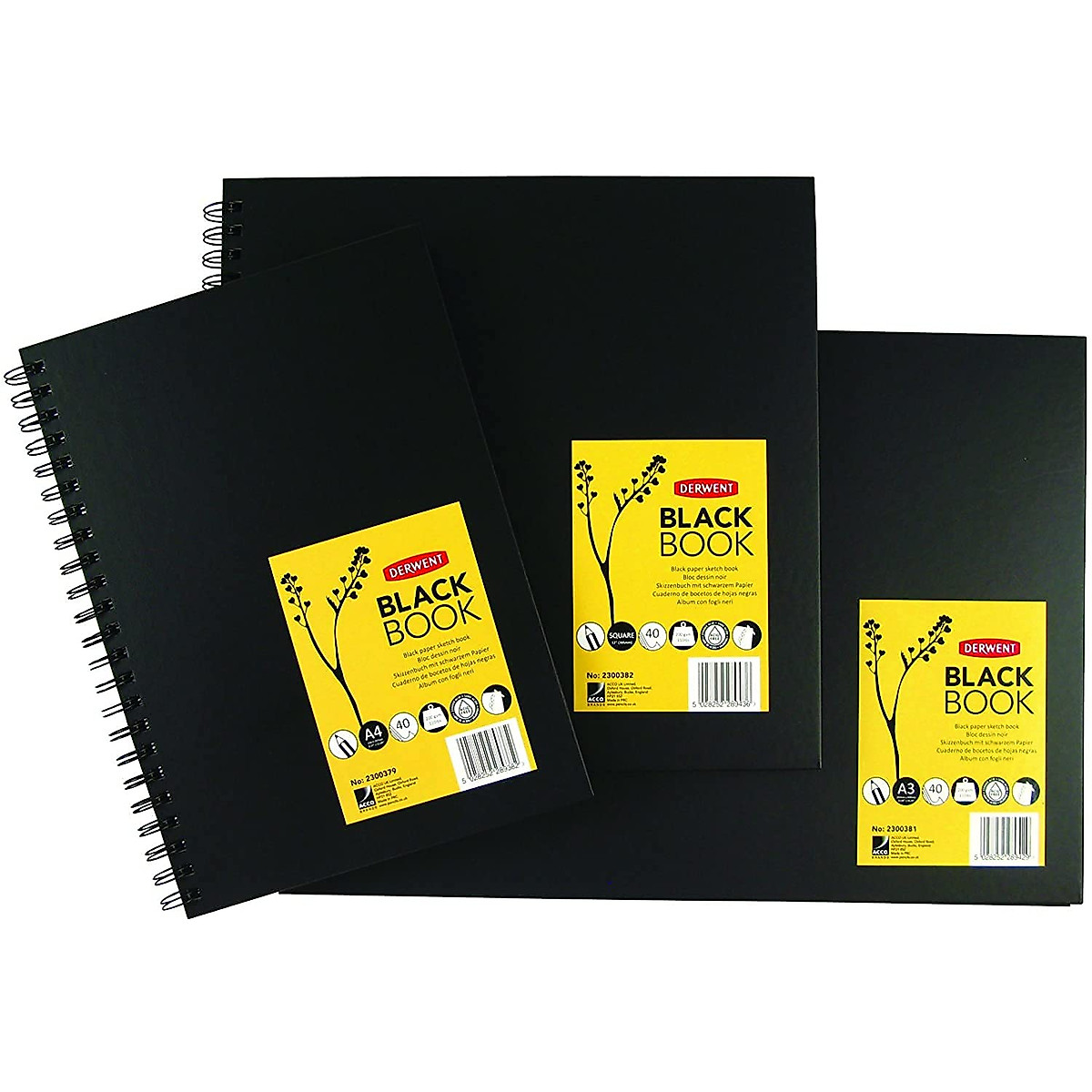 Derwent Black Book, 12 Inch Square Sheet Size, Hard Covers, Wirebound, 40 B