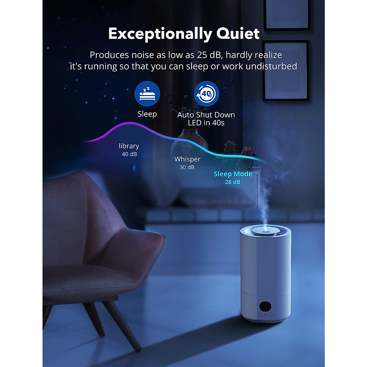 4L Top Fill Humidifiers for Bedroom, 25dB Quiet Ultrasonic Cool Mist Humidifiers with Auto Mode Mist Level, Adjustable 12H Timer for large Living Room Office Desk (White) Christmas