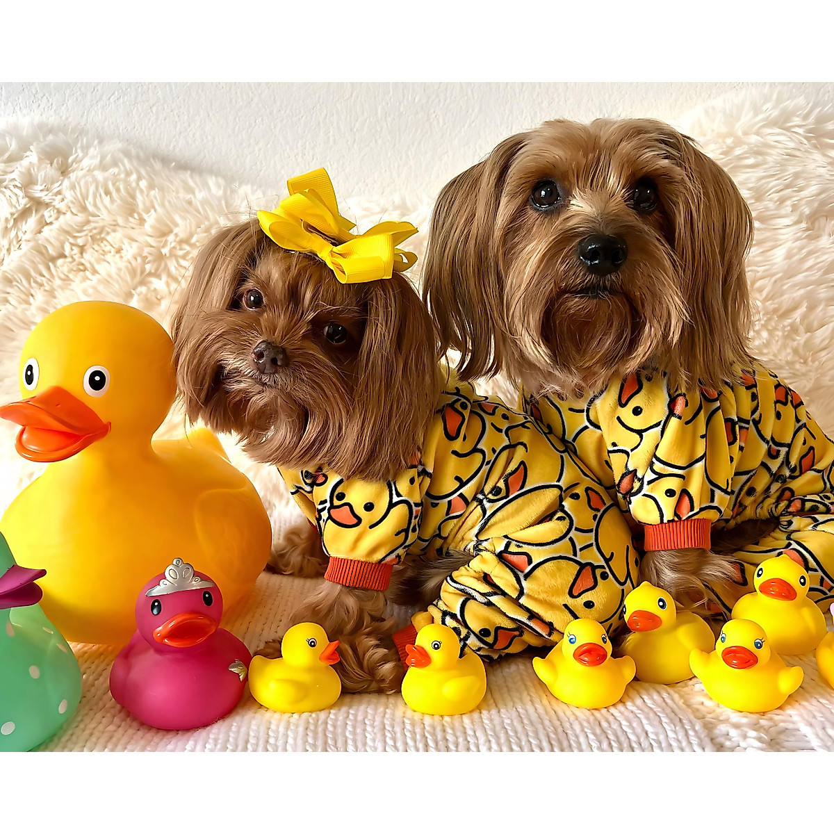 Fitwarm Funny Duck Dog Pajamas, Dog Winter Clothes for Small Dogs Girl, Lightweight Velvet Pet Jumpsuit, Cat Onesie, Yellow, Medium
