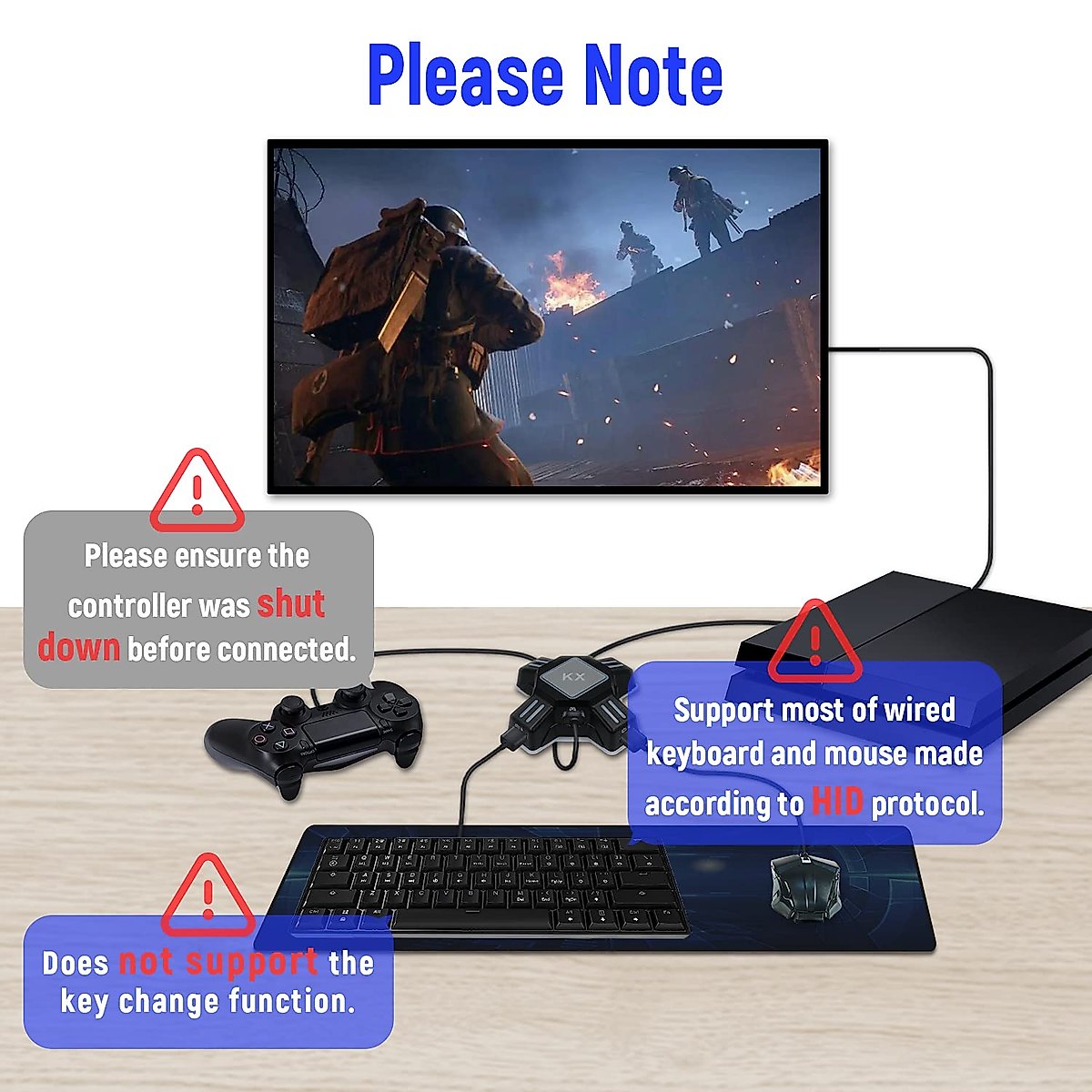 Mcbazel KX Keyboard & Mouse Converter Adapter for N-Switch/PS4/PS3
