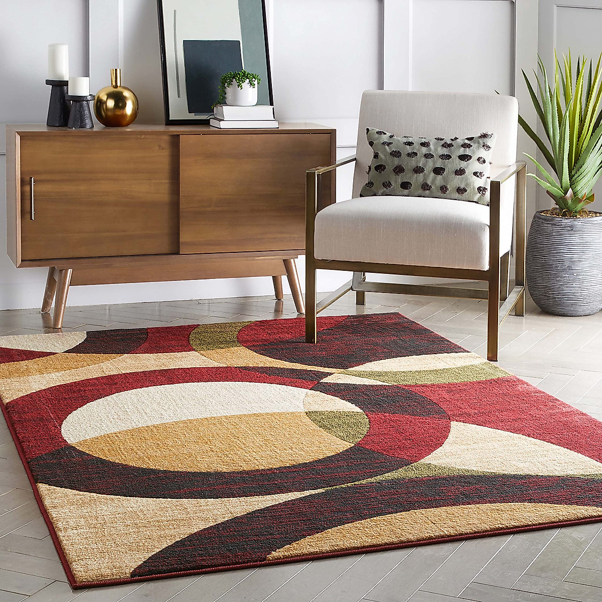 Well Woven Dulcet Bingo Red Modern Geometric Area Rug (5'3" x 7'3")