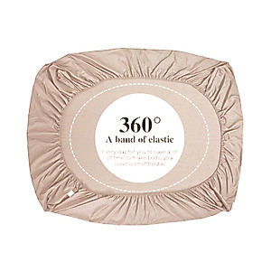 NHNHN Fitted Sheet-Deep Pockets-Soft Microfiber-Easy Care-Shrinkage and Fade Resistant-Fitted Sheets Queen Size for Girl Woman Teens Kids-Only 1 Fitted Sheet Queen Beige