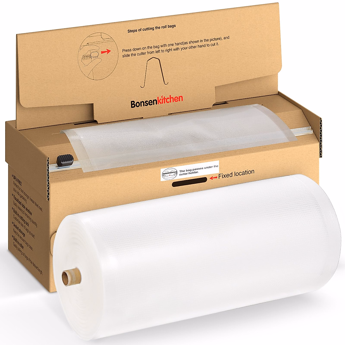 Bonsenkitchen 11” x 150’ Food Vacuum Seal Roll Keeper with Cutter, Vacuum Sealer Bags Rolls for Food Storage, Commercial Grade, BPA Free, Great for Meal Prep and Sous Vide Cooking