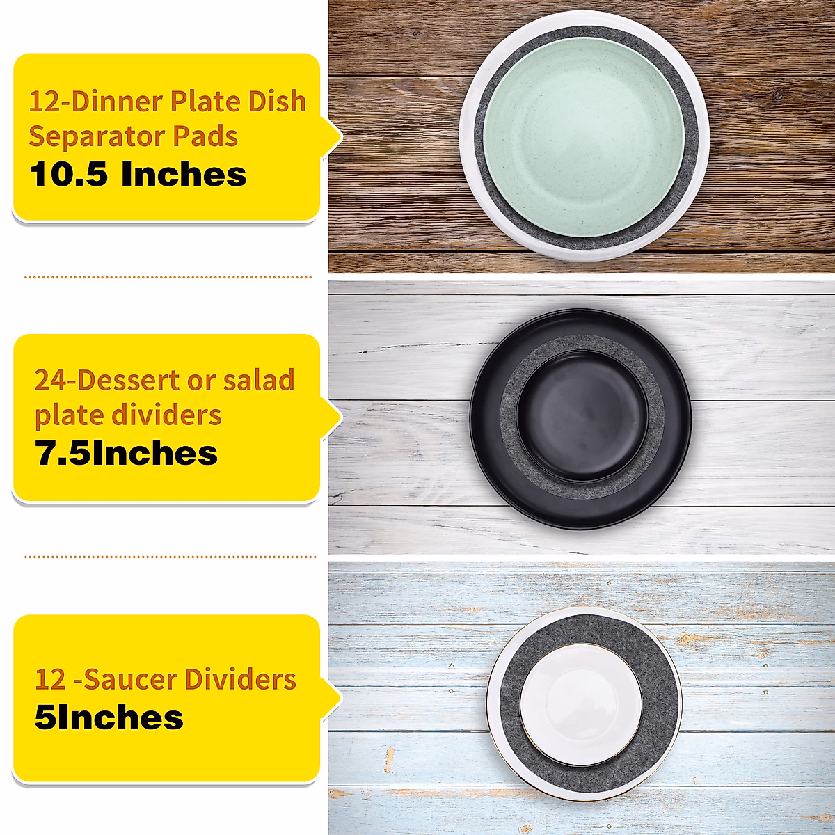 Imncya Plate Separators Storage, Set Of 60 And 3 Different Size, Thick and Premium Soft Felt Plate Dividers For China/Dish/Coffee Saucers Protecting and Stacking - Grey