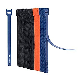 Cable Matters 100-Pack 8-inch Hook-and-Loop Reusable Wire Ties/Cable Ties with 42 lbs Tensile Strength - Multi-Color Black, Blue, and Orange Cord Ties, Cord Wrap, Zip Ties, Cable Management Straps