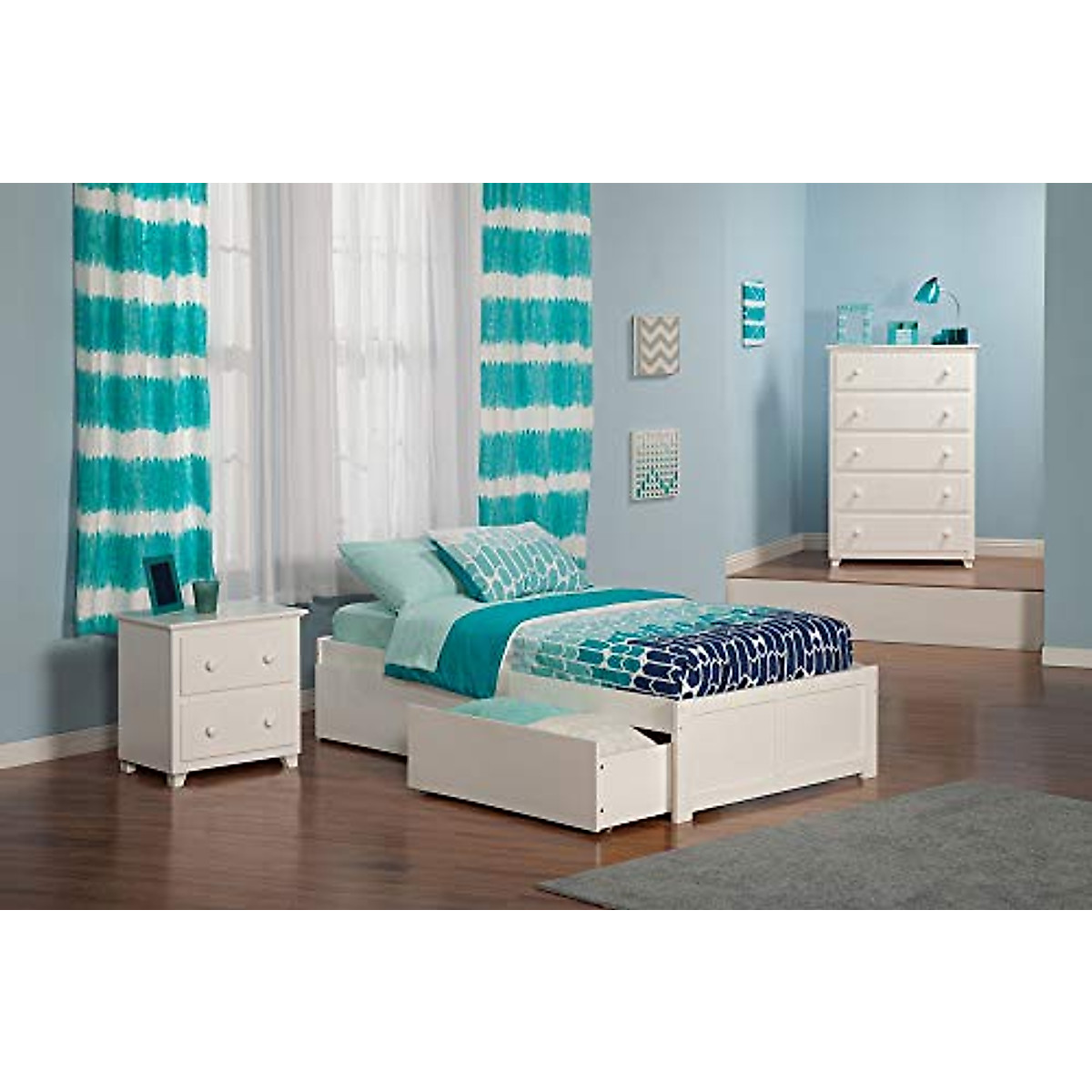 AFI Concord Twin XL Size Platform Bed with Footboard & Storage Drawers in White