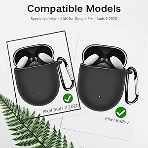 Compatible for Google Pixel Buds 2 Case Cover, [Front LED Visible] Keychain Silicone Protective Cover Case for Google Pixel Buds 2 (Black)