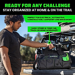 Rhino USA Tool Bag (18-Inch) Heavy Duty Wide Mouth Tool Tote with Zipper for Men - Large Tools Bags with Extra Side Storage Pockets, Reinforced Shoulder Strap & Upgraded Metal Clips (Black)