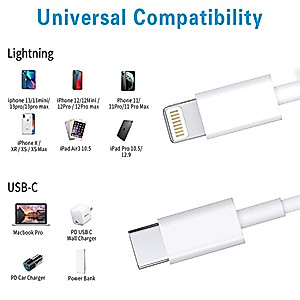 USB C to Lightning Cable 3Pack 6FT [Apple MFi Certified] iPhone Fast Charger Cable USB-C Power Delivery Charging Cord for iPhone 14/13/12/12 PRO Max/12 Mini/11/11PRO/XS/Max/XR/X/8/8Plus/iPad, White