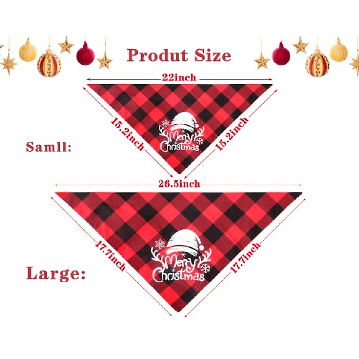 Buffalo Plaid Christmas Dog Bandanas, Double-Sided Use Triangle Bibs Kerchief,Dog Scarf with Merry Christmas Snowflakes for Small Medium Large Dogs Cats Pets,2 Pack