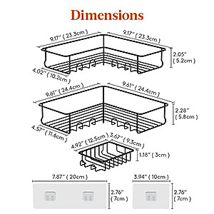 Lifewit Corner Shower Caddy, Rustproof Stainless Steel Shower Organizer, No Drilling Traceless Adhesive Shower Shelves For Bathroom & Kitchen Storage, 3-Pack Shower Shelf (Matte Black)