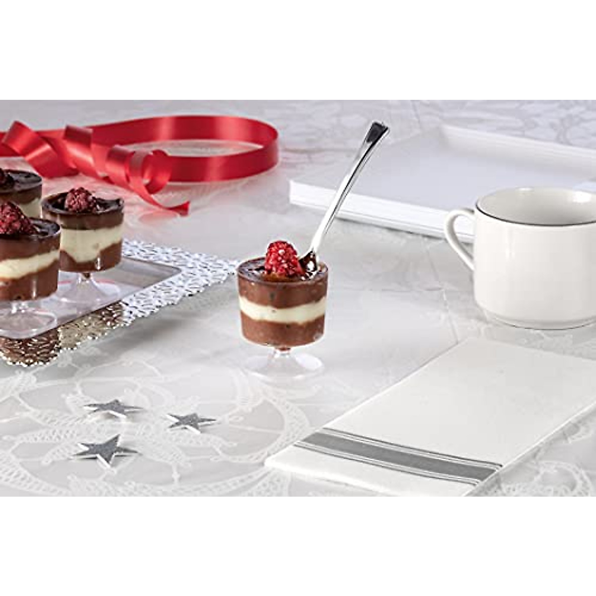 Exquisite Mini Dessert Cups With Spoons 200 Pcs I Serves 100 I Disposable Mini Plastic Mousse Cups With Spoons For Mini Dessert I 2 Oz Small Dessert Cups with Spoons I Clear Dessert Cups With Spoons