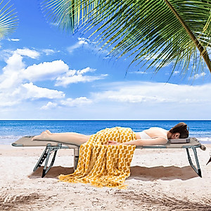 Tangkula Beach Lounge Chair, Outdoor Folding Tanning Chair with Face/Arm Hole, 2 Carry Handle, Pillow, Adjustable Backrest, 400 LBS Face Down Sunbathing Chair for Outside Beach Poolside