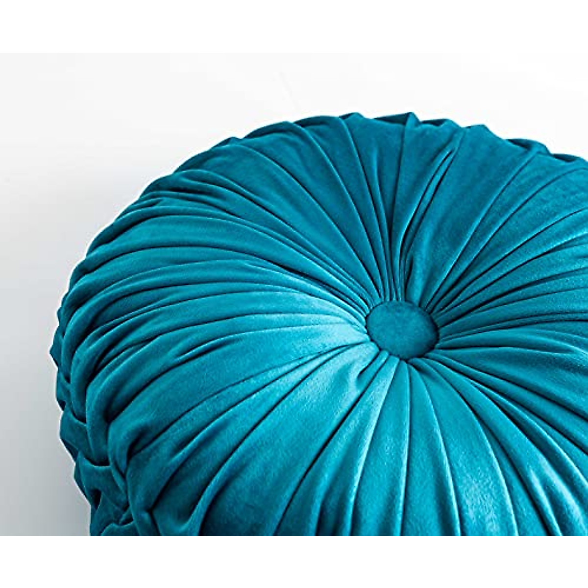 Cassiel Home Summer Home Pleated Velvet Round Throw Pillow Turqoise Summer Pintuck Decorative Pillow for Couch Sofa Bed Armchair Lounge Garden Patio Bench or Bedroom Floor Cushion 14.5 inches