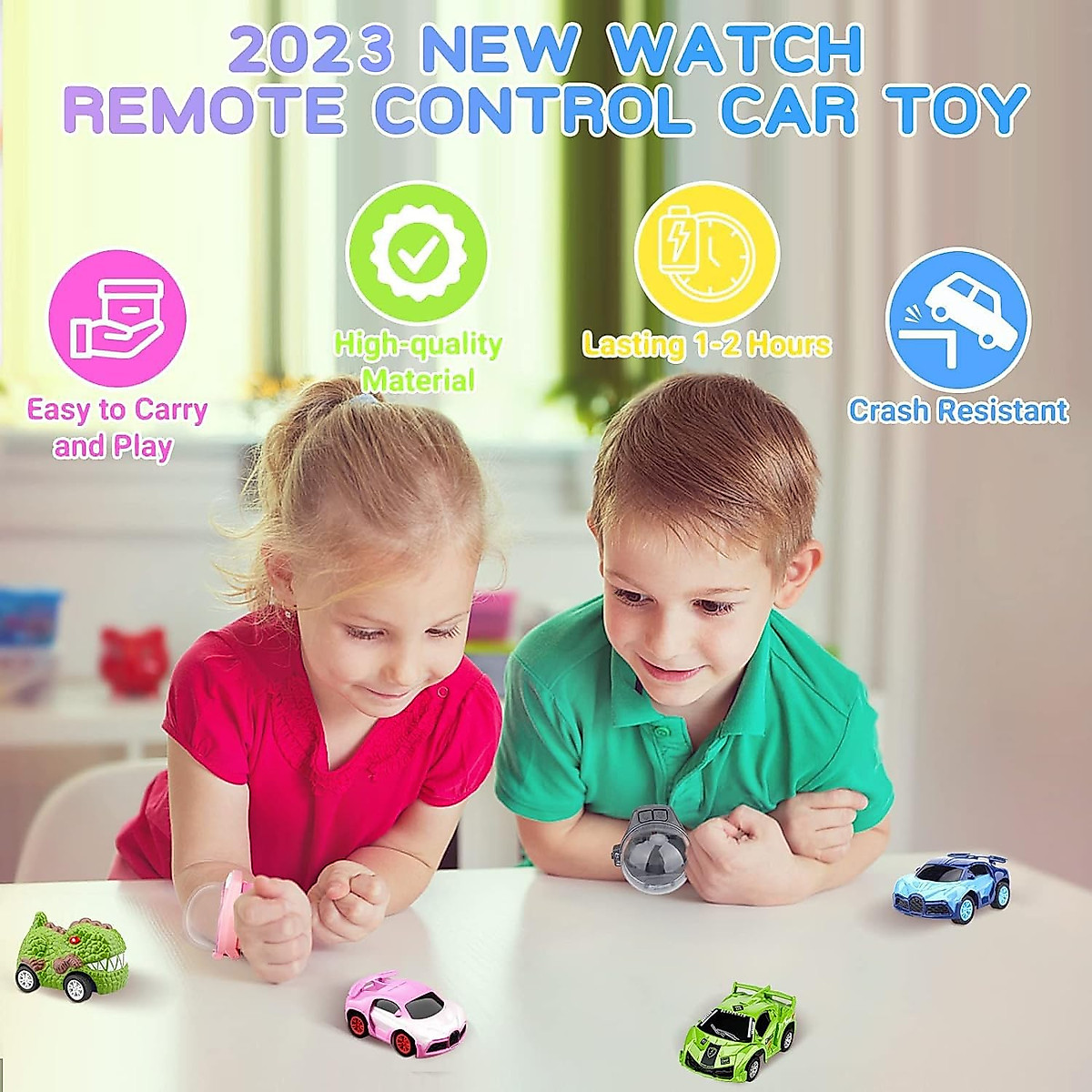 2024 New Mini Remote Control Car Watch Toys, 2.4 GHz Cartoon RC Watch Racing Car, USB Charging Remote Control Car, TikTok Watch Car Hand Controlled Watch RC Car for Boys Girls Birthday Gift (Green)
