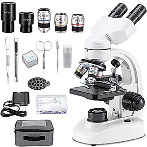 Compound Binocular Microscope,WF10x and WF25x Eyepieces,40X-2000X Magnification, LED Illumination Two-Layer Mechanical Stage,Microscope for Adults