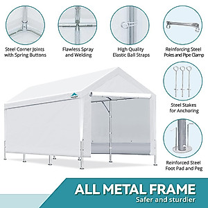 ADVANCE OUTDOOR Adjustable 10x20 ft Heavy Duty Carport Car Canopy Garage Shelter Boat Party Tent, Adjustable Heights from 9.5ft to 11.0ft, Removable Sidewalls and Doors, White