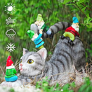 Ovewios Garden Gnome Statue Outdoor Decor - Cat Garden Gnome Statues Yard Art for Home Indoor Outdoor Patio Lawn Cat Gifts