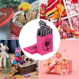 XUWAIDSGN Hot Pink Girls Party Favor Gift Bags with Stripe Tissue Paper Princess Paper Goodie Bags with Handles Cute Treat Bags for Birthday Theme Party Girls Party (24)