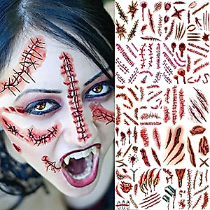 COKTAK 136+ PCS Halloween Temporary Tattoos For Adults, Kids, Men, Women - Zombie, Scary, Bloody, Chucky, Face, Scratches, Stickers, Wound