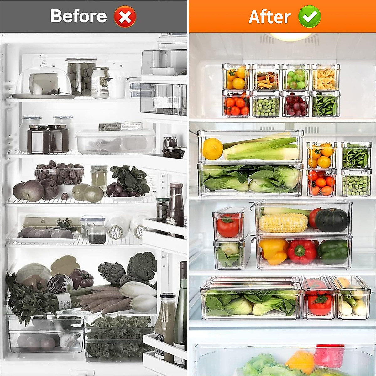 zvopvo Fridge Organizer, Stackable Refrigerator Organizer Bins with Lids, BPA-Free Produce Fruit Storage Containers for Storage Clear for Kitchen, Vegetable Storage [10-Pack]