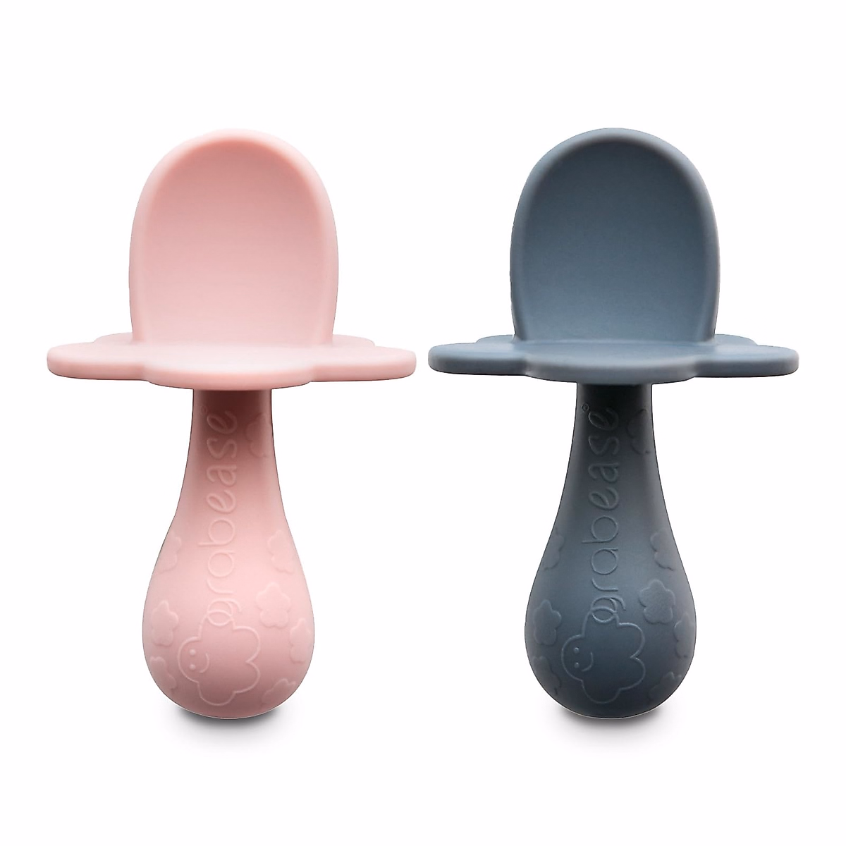 Grabease Baby Silicone Spoon Set for Baby-Led Weaning & First Stage Self-Feeding: Soft, Safe 100% Food-Grade Silicone; BPA-, PVC- Latex- & Phthalates-Free and Dishwasher Safe; Set of 2 (Blush, Gray)