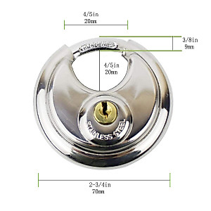 Stainless Steel Discus Keyed Padlock with 2 Keys Heavy Duty Rustproof Disc Locks with Hardened Steel Shackle for Indoor Outdoor Security, Storage Unit, Trailers, Tool Box, Gate, Shed, Fence (1 Pack)