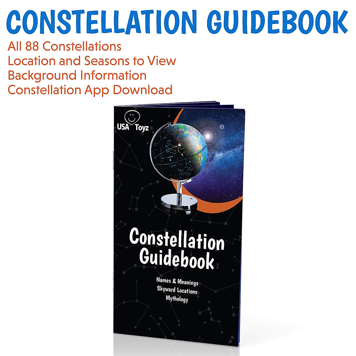 USA Toyz Illuminated Globe of the World with Stand - 3in1 World Globe, Constellation Globe Night Light, and Globe Lamp with Built-In LED, Easy to Read Texts, and Non-Tip Base, 13.5 Inch Tall