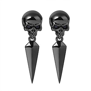 Gnoce Skull Earring Sterling Silver Black Dangle Earrings with Black Awl Fashion Drop Earrings Jewelry Gift for Women Men