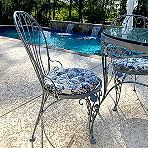 Barnett Home Decor Sylvan Navy Blue 16" Round Bistro Chair Cushions - Latex Foam Fill - Indoor/Outdoor : Fade Resistant, Water Resistant