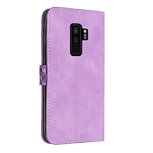 ONV Wallet Case Compatible with Samsung Galaxy S9 Plus - Cube Skin Flip Phone Case with Wrist Strap Card Holder Magnet Leather + Inner Shell Flip Stand Cover for Samsung Galaxy S9 Plus [HX] -Purple
