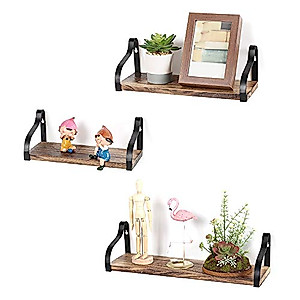 Floating Shelves Wall Mounted Shelves Wood Hanging Storage Holders Home Decor for Bedroom Living Room Bathroom Kitchen Office Set of 3 (Brown B)