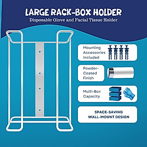 PERFORMORE Large Disposable Glove and Facial Tissue Wire Rack- Box Holder, Holds Up To 3 Boxes, Dispenser, Wall Mount Design With Mounting Accessories Included