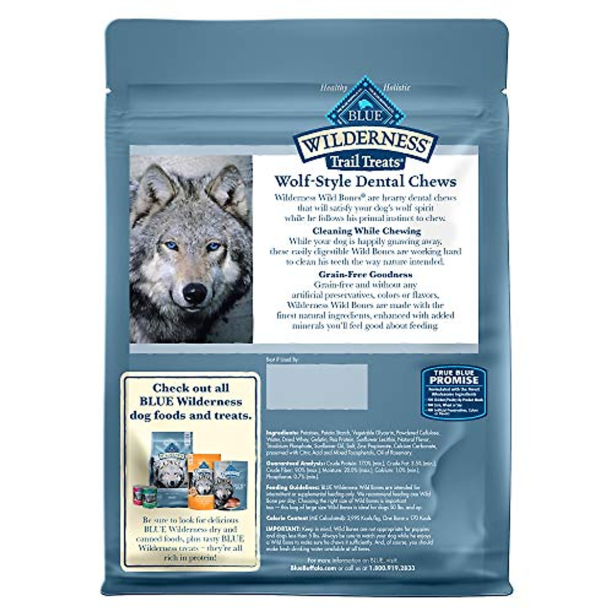 Blue Buffalo Wilderness Wild Bones Grain Free Dental Chews Dog Treats, Large 10-oz Bag