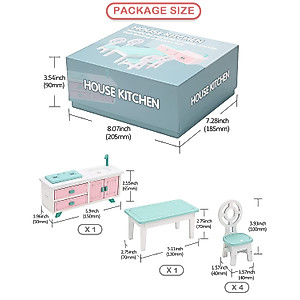 Wooden Dollhouse Furniture Set for Kids Colorful Pretend Play Toys with Wood Miniature Dining Room Doll House Accessories for Girls Boys Role Play Birthday Children's Day (PTD01)