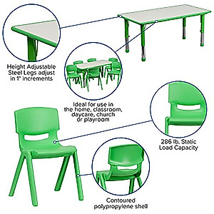 BizChair 23.625" W x 47.25" L Green Plastic Activity Table Set-6 Chairs