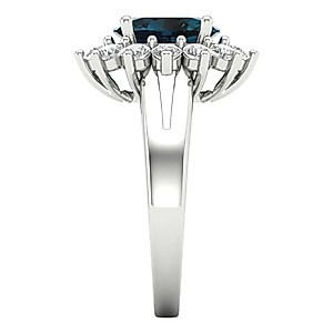 Clara Pucci 2.36 ct Oval Cut Solitaire Halo Natural London Blue Topaz Engagement Promise Anniversary Bridal Ring 18K White Gold 8.25