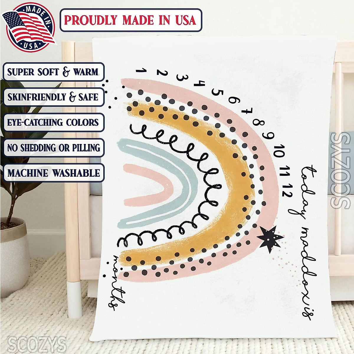 Monthly Blanket Girl, Rainbow Baby Name Blanket, Newborn Photo Prop, Custom Baby Blanket, Monthly Baby Blanket, New Mom Gift, Rainbow Baby Blanket, Super Soft Plush Blanket for Baby for Kids