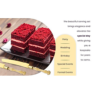 Homi styles Wedding Cake knife and Server Set | Glitter Gold Color Premium 420 Stainless Steel Titanium gold plated Blades | Cake & Pie Serving Set for Wedding Cake, Birthdays, Anniversaries, Parties