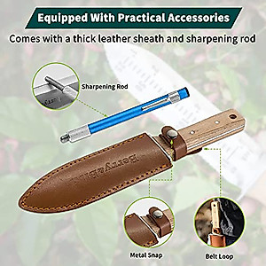 Berry&Bird Hori Hori Garden Knife, Gardening Knife with 7" Stainless Steel Serrated Blade, Japanese Gardening Tool with Leather Sheath and Sharpening Stone for Weeding, Digging, Cutting & Planting