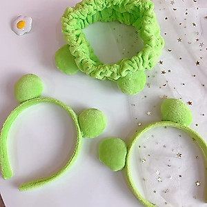 ikasus Frog Head Wrap and Hair Band Green Frog Headband Women Facial Makeup Headband Elastic Stretchy Head Band for Face Washing Shower Sports Yoga Beauty Skincare Hair Accessories Style 1