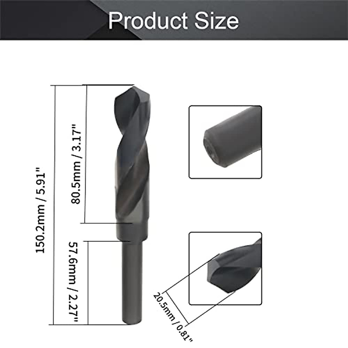 Utoolmart Reduced Shank Drill Bit 20.5mm High Speed Steel HSS 9341 Black Oxide with Straight Shank 1pcs