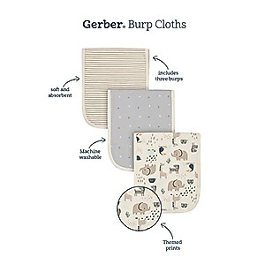 Gerber Baby 4-Pack Terry Burp Cloths, Dino, One Size