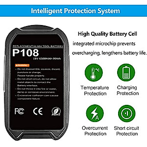 Bonacell 2Pack 6.5Ah Replacement for Ryobi 18V Battery Compatible with Ryobi ONE+ 18 Volt Lithium Battery P108 P102 P103 P104 P105 P107 P109 P190 P122 Cordless Power Tools