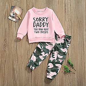 Fernvia Toddler Girls Clothes 2T 3T 4T 5T Fall Outfits Baby Pullover Sweatshirt & Camouflage Pants Set Kids Winter Sweatsuit